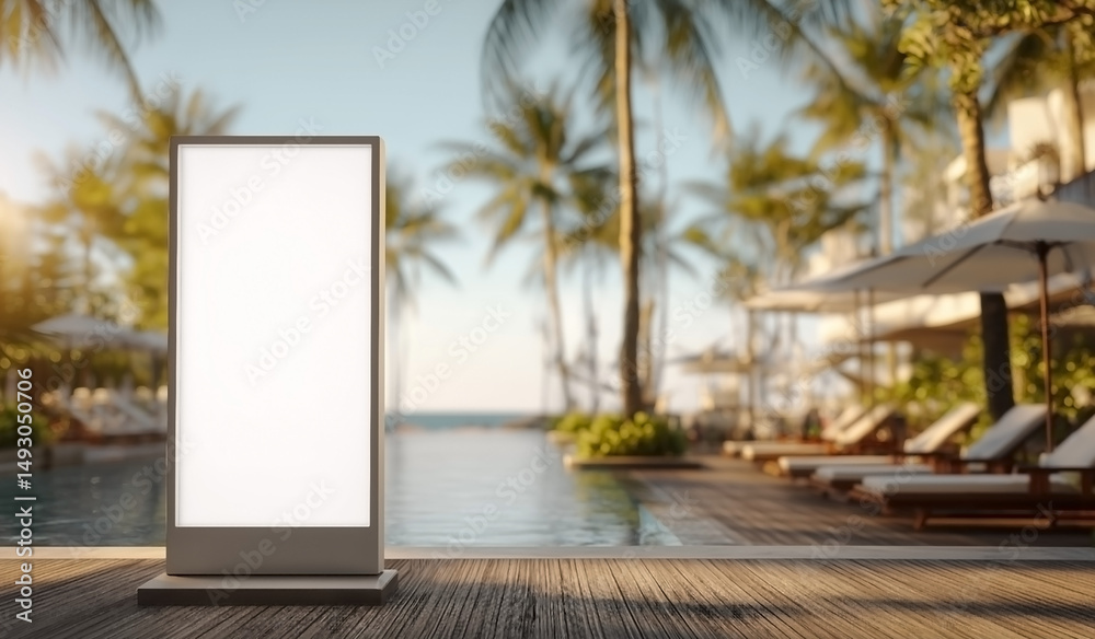 Foto de Stock Vertical lightbox billboard mockup by luxury resort ...