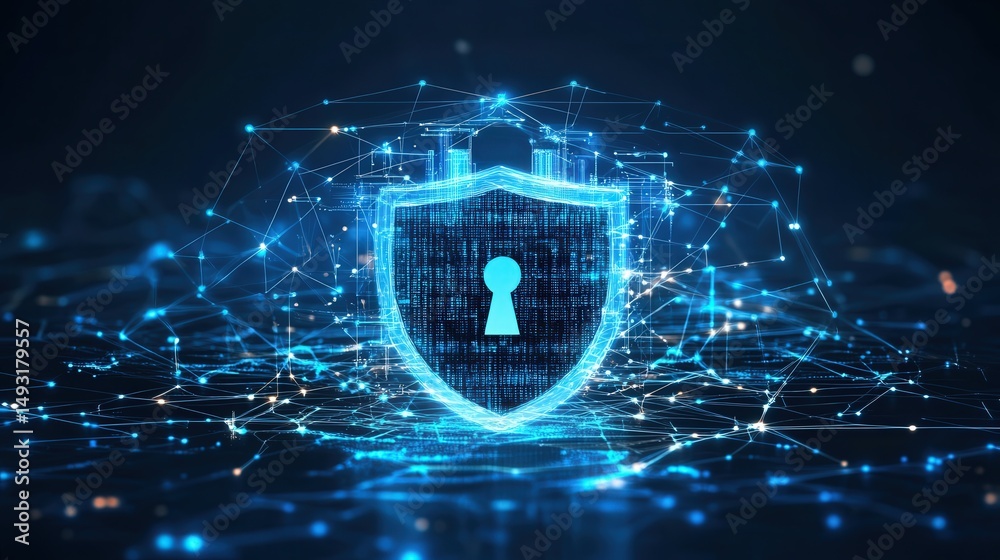 cyber security, with interconnected network lines forming a digital ...