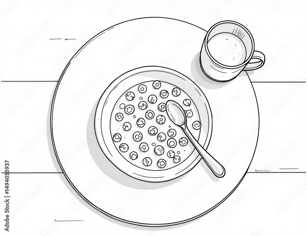Bowl of Milk with Cornflakes Coloring Page: Stress relief coloring page ...