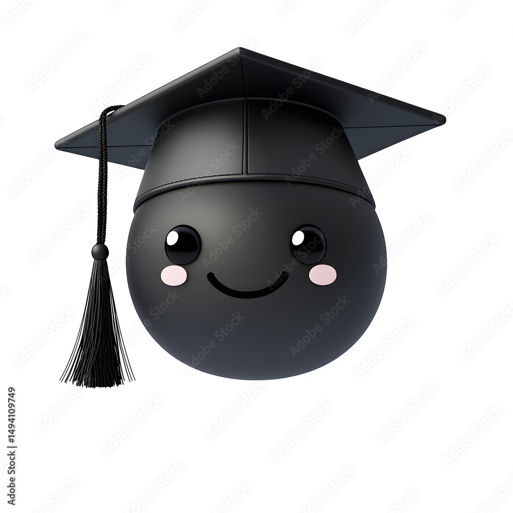 Graduation cap emoji with tassel, black mortarboard design, isolated on ...