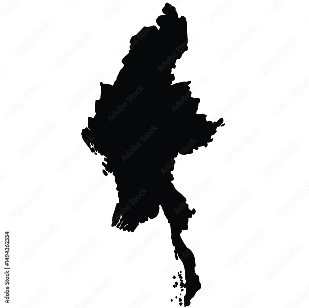 Myanmar silhouette. This image shows the black silhouette of the ...