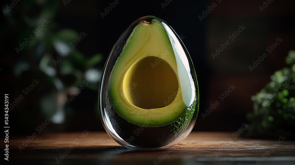 Surreal photograph of an avocado with the shape and texture of glass ...