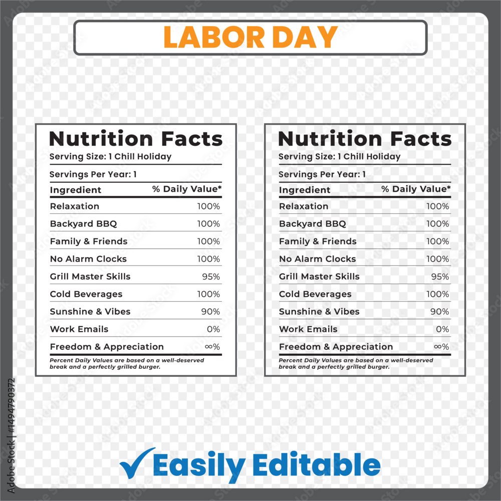 Vektor labor day nutrition facts, labor day food facts, labor day ...