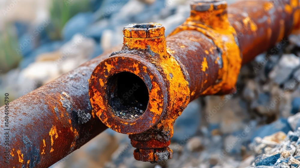 Crumbling iron pipe with deep oxidation marks, showcasing rusty ...