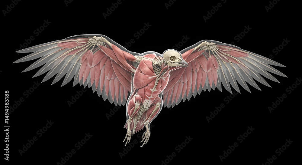 Skeletal Structure of a Flying Bird with Exposed Muscles and Anatomical ...
