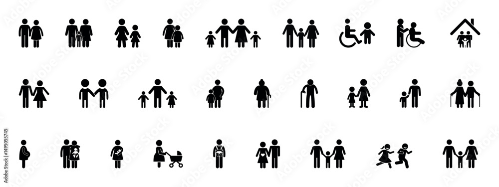 Family, relationship icon set. Glyph pictogram of couple, parent, child ...