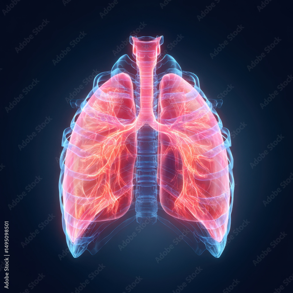 Human lungs anatomy, respiratory system with trachea and bronchi ...