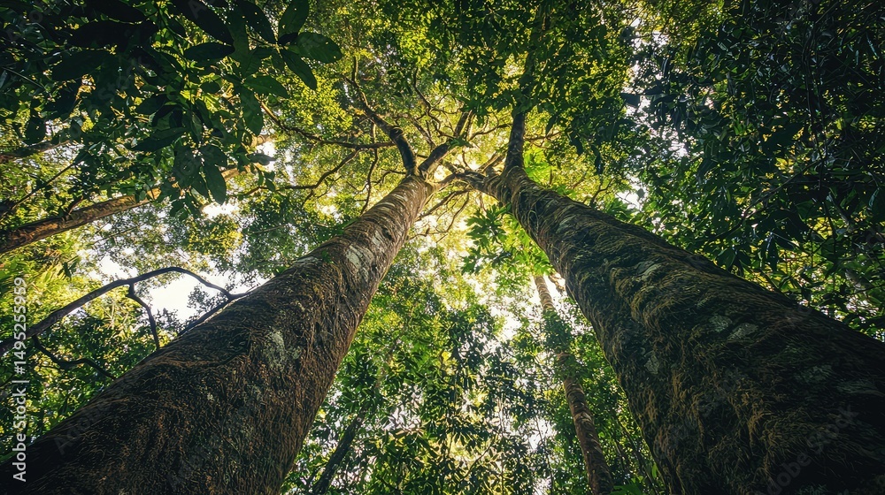 The towering trees of the Amazon Rainforest in Anavilhanas, with vines ...