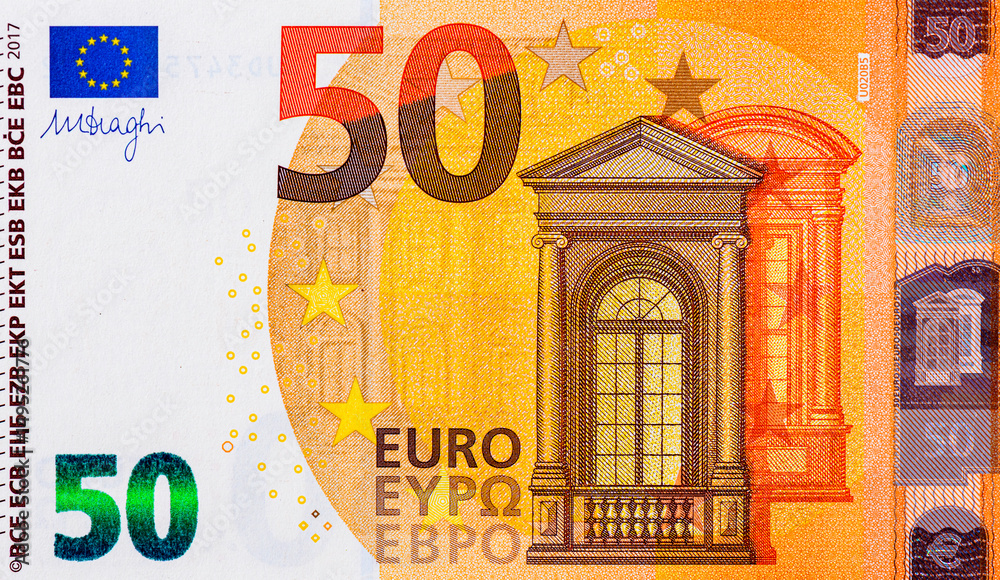 50 EURO 2017 banknotes. The banknote shows the architectural style from ...