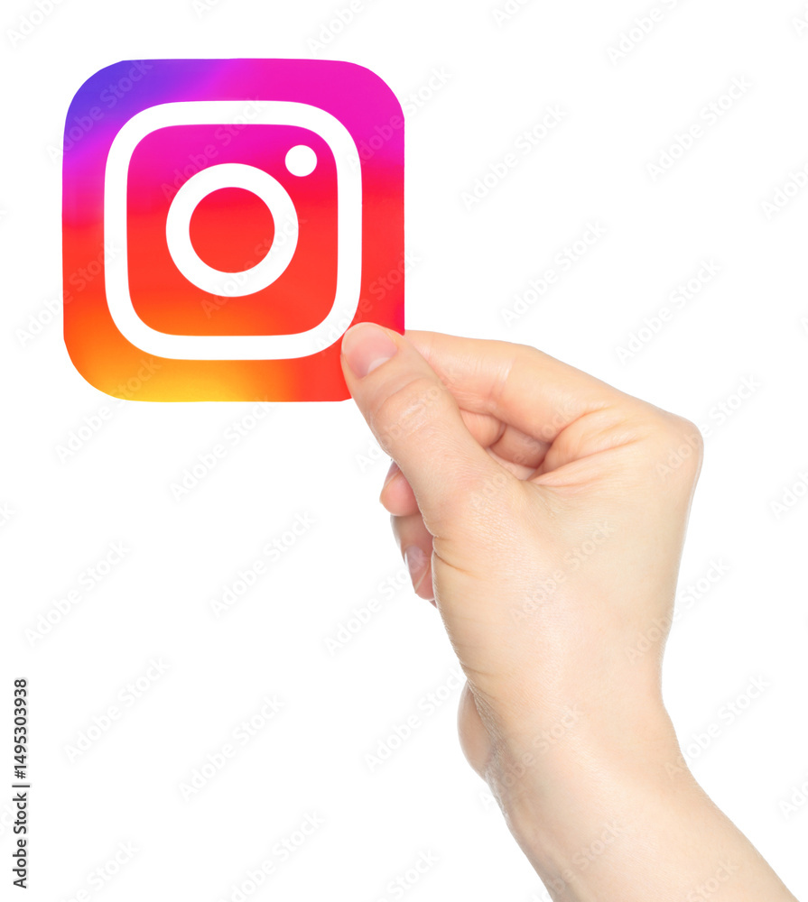 Hands holds Instagram paper icon on transparent background. Instagram ...