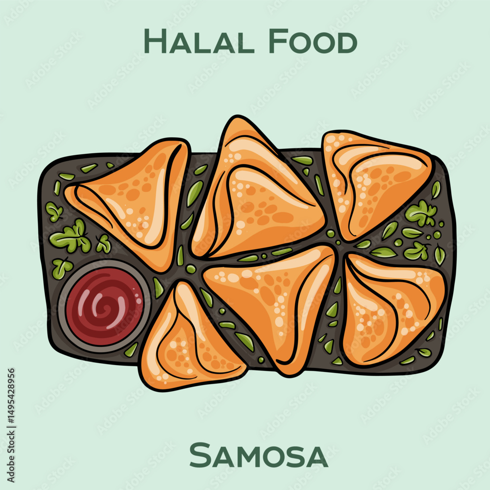 Stock-Vektorgrafik „Samosa Halal is a popular street food vendor in New ...