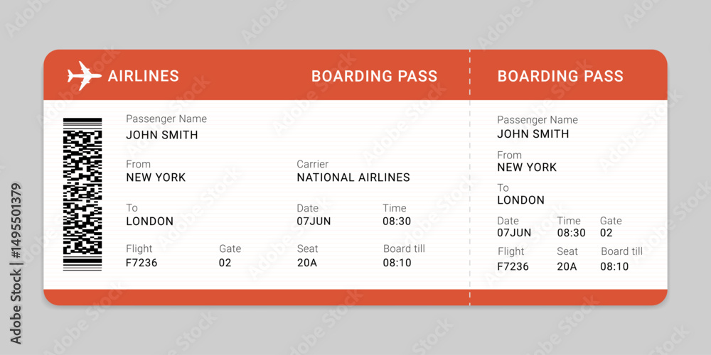 Boarding pass template design for international Airline travel ticket ...