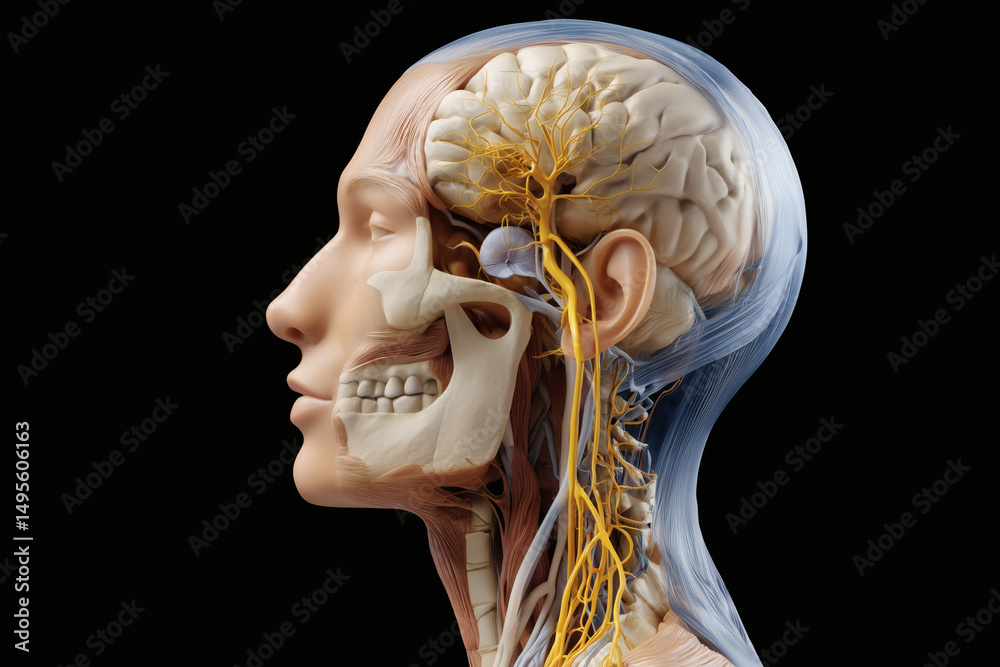 Stock-Illustration „Anatomical model shows human head and neck with ...