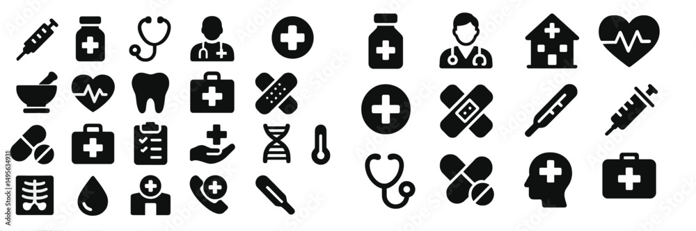 Health-related icons featuring medical symbols, tools, and ...