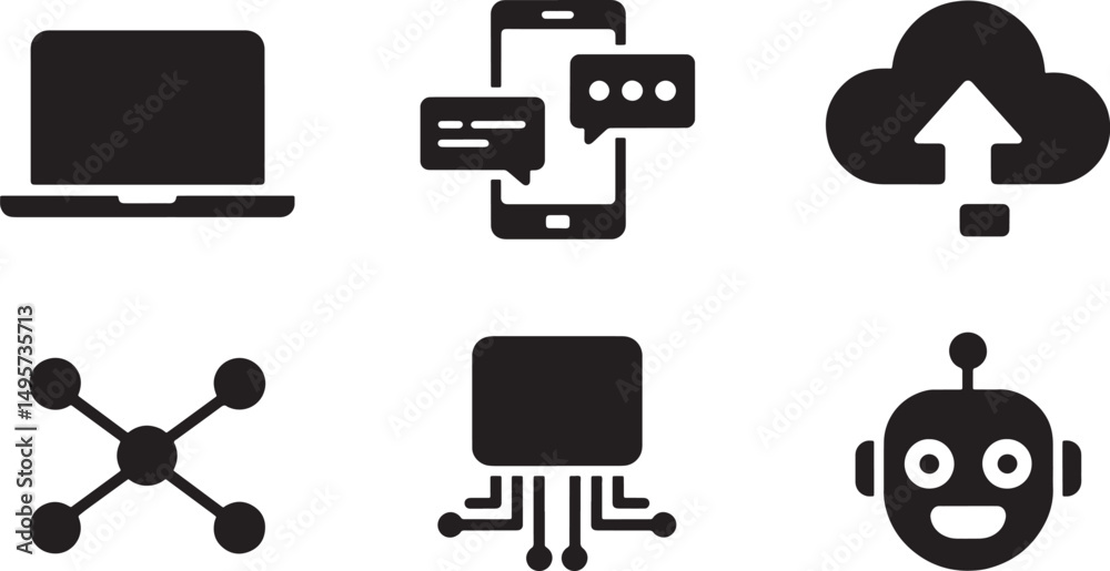 Modern technology icons depicting connectivity communication cloud ...