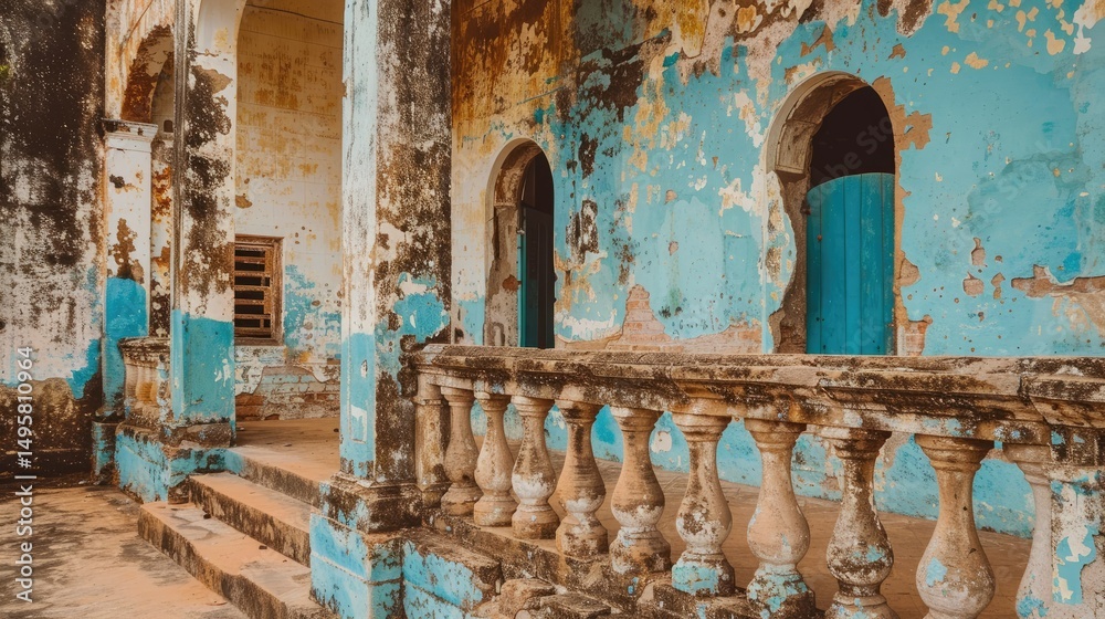 Angolan colonial ruin texture, close-up, faded pastel plaster over ...