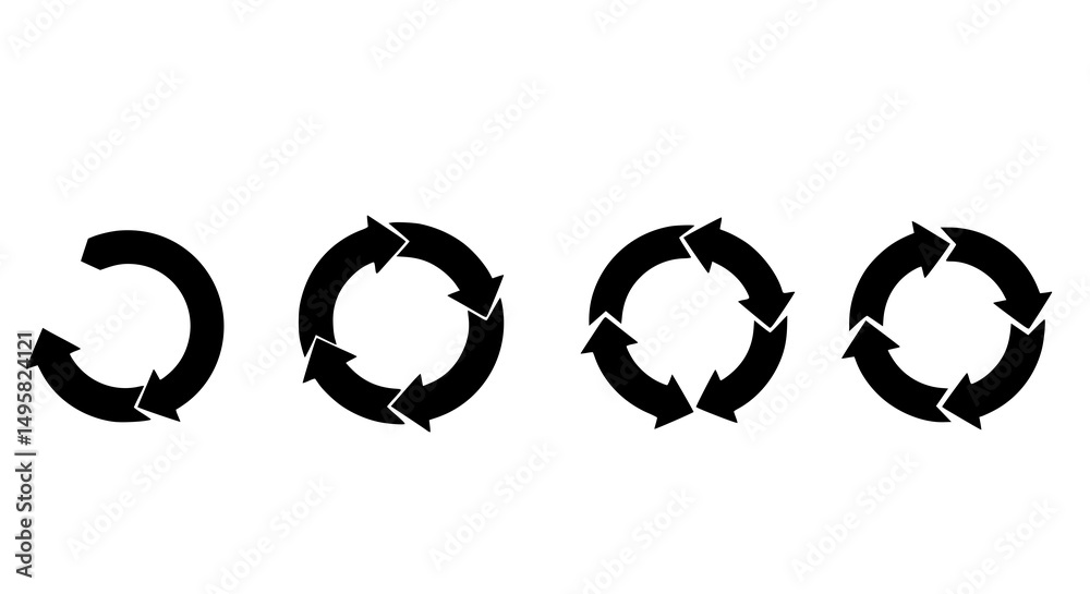 Circular Arrows Recycling Symbols Rotate Icons Process Flowchart 360 ...