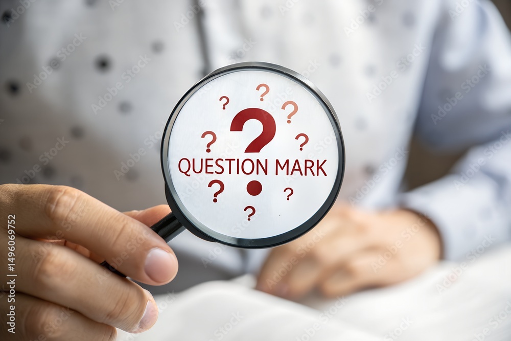 Question mark and root cause analysis concept. Hand holding magnifying ...