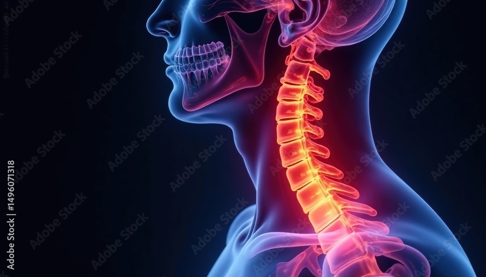 Illustration Stock X-ray image showcasing a damaged cervical vertebra ...