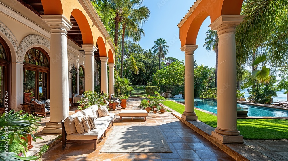 Luxurious Mediterranean Villa with Columns, Arched Windows, Garden, and ...