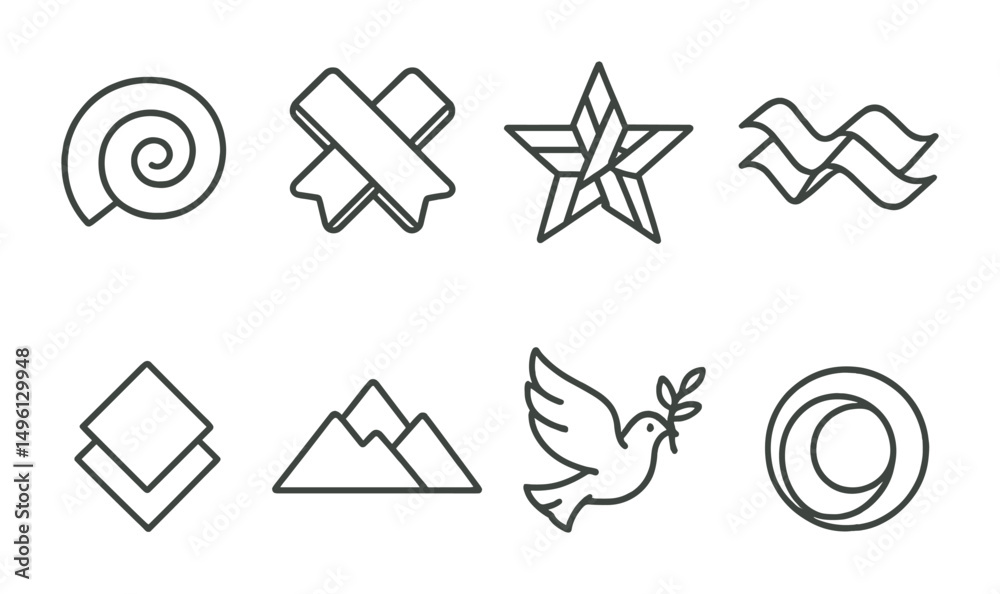Line style icons of folded symbols and icons: spiral fold, cross fold ...