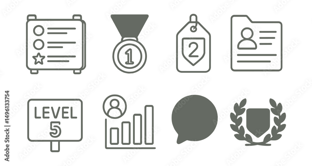 Line style icons of gaming rankings: game leaderboard icon, high score ...