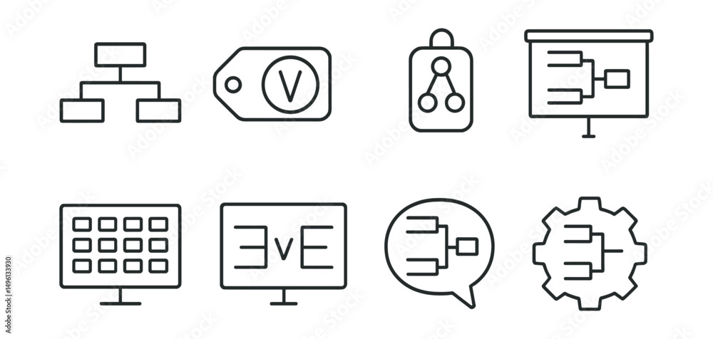 Line style icons of tournament brackets: bracket structure icon, match ...