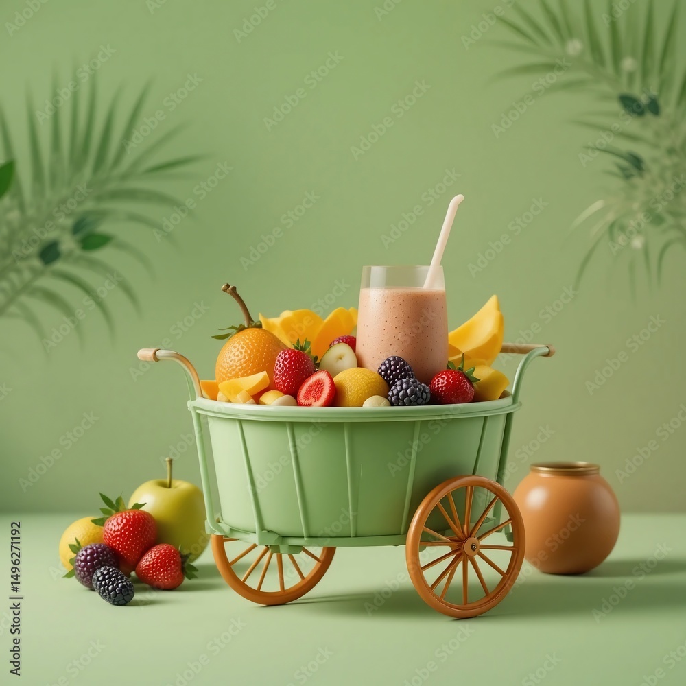 Refreshing Summer Fruit Smoothie in a Pastel Green Cart with Mango ...