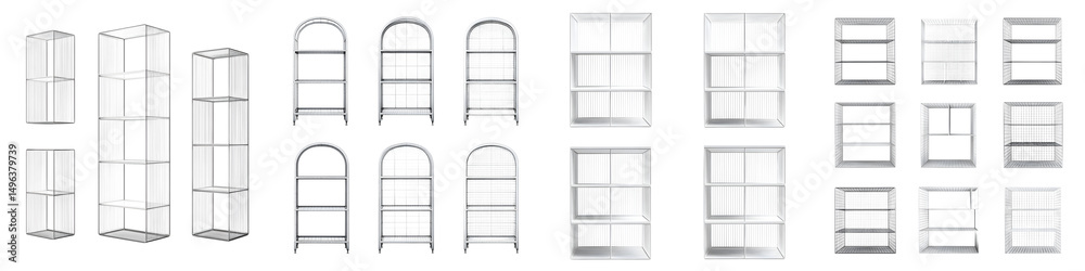 Collection of schematic drawings showcasing a diverse range of shelving ...