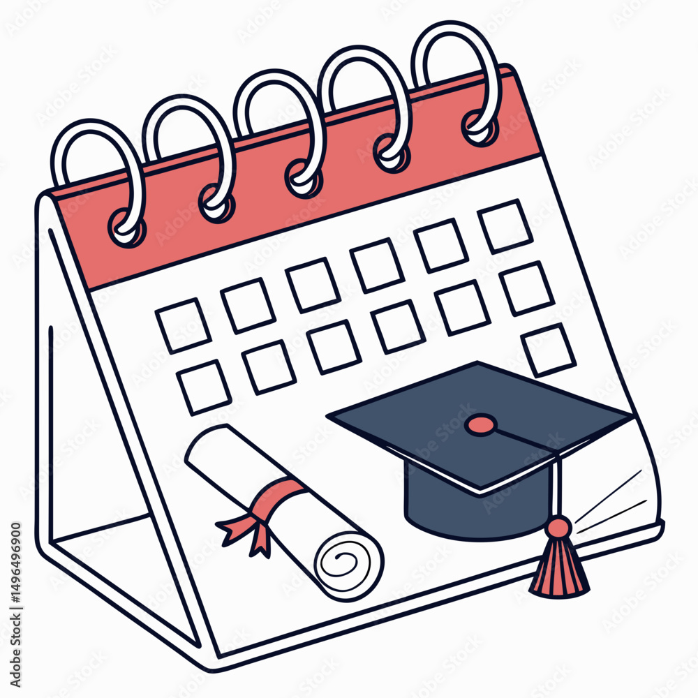 Academic calendar with graduation cap and diploma, education schedule ...