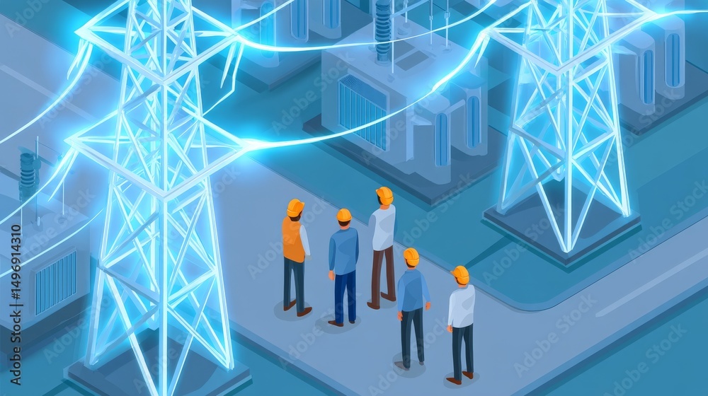 Mini Electric Grid Station with Professionals Evaluating Power ...