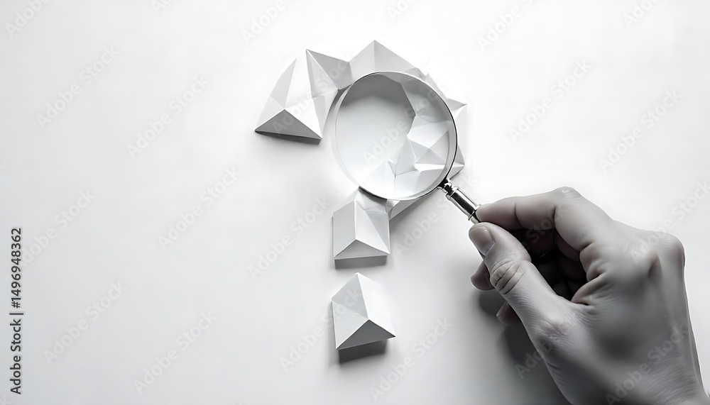 Question mark and root cause analysis concept. Hand holding magnifying ...