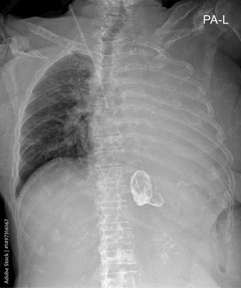 Chest X-ray Showing Left Lung Pathology with Surgical Intervention ...