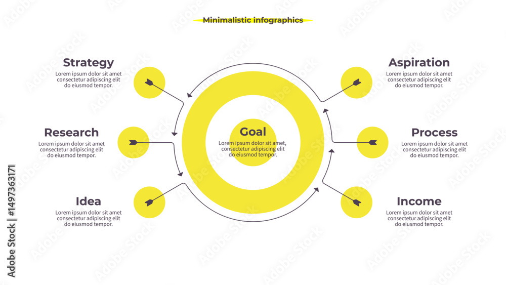 Business infographic template. Target chart with six options, steps ...
