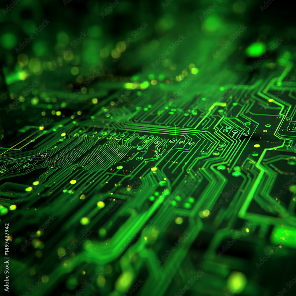 Detailed circuit board background with intricate electronic pathways ...