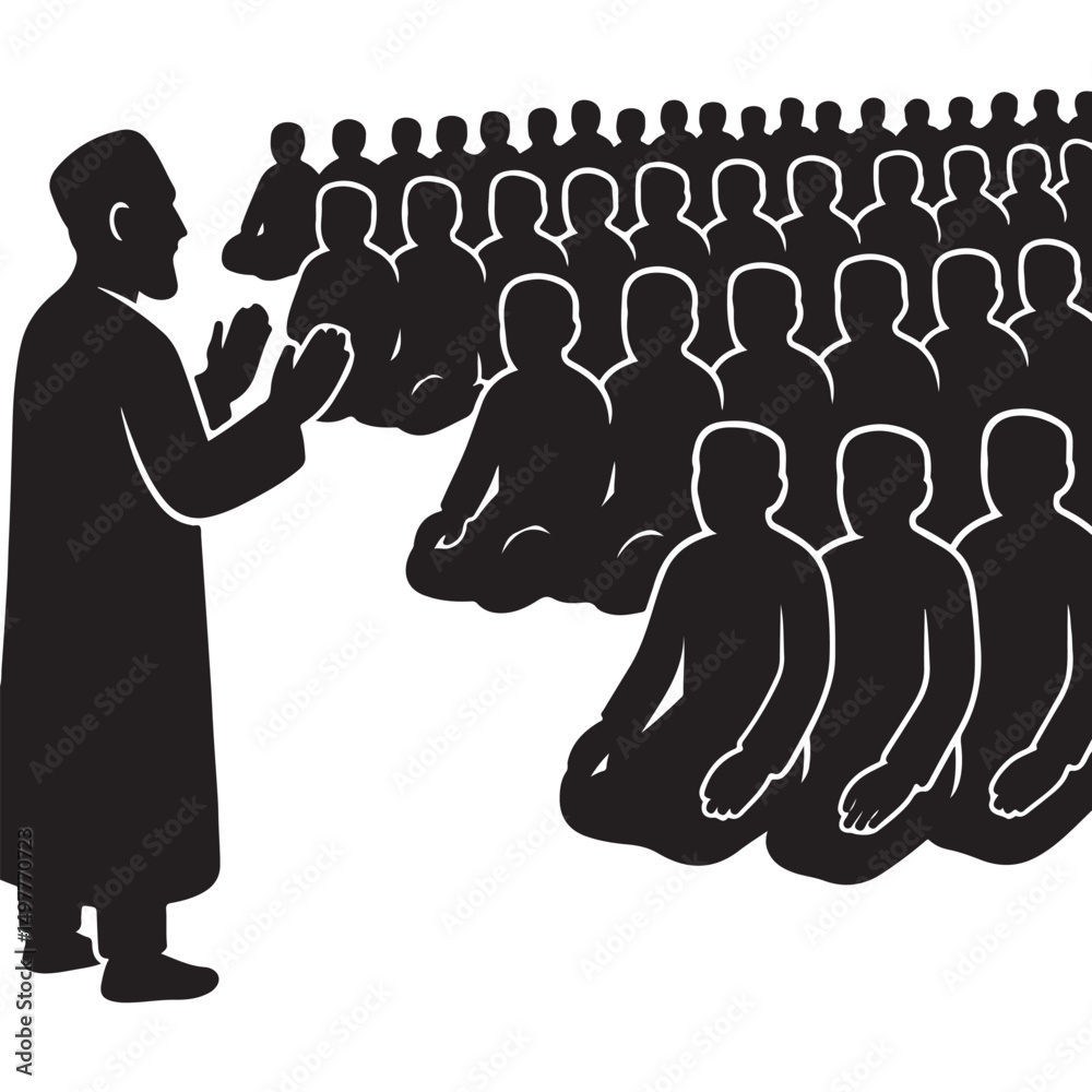 Islamic prayer gathering illustration: muslims praying in congregation ...