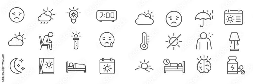 Weather symbols and daily routine icons illustrating emotions related ...