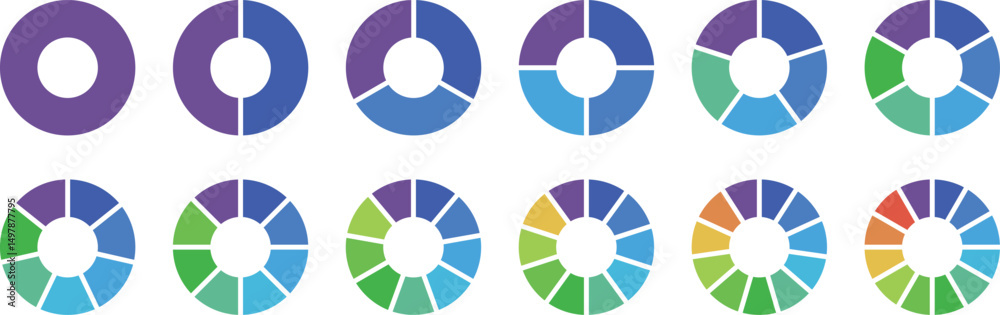 Vektor Pie charts diagram set. Circle pie charts 1,2,3,4,5,6,7,8,9,10 ...