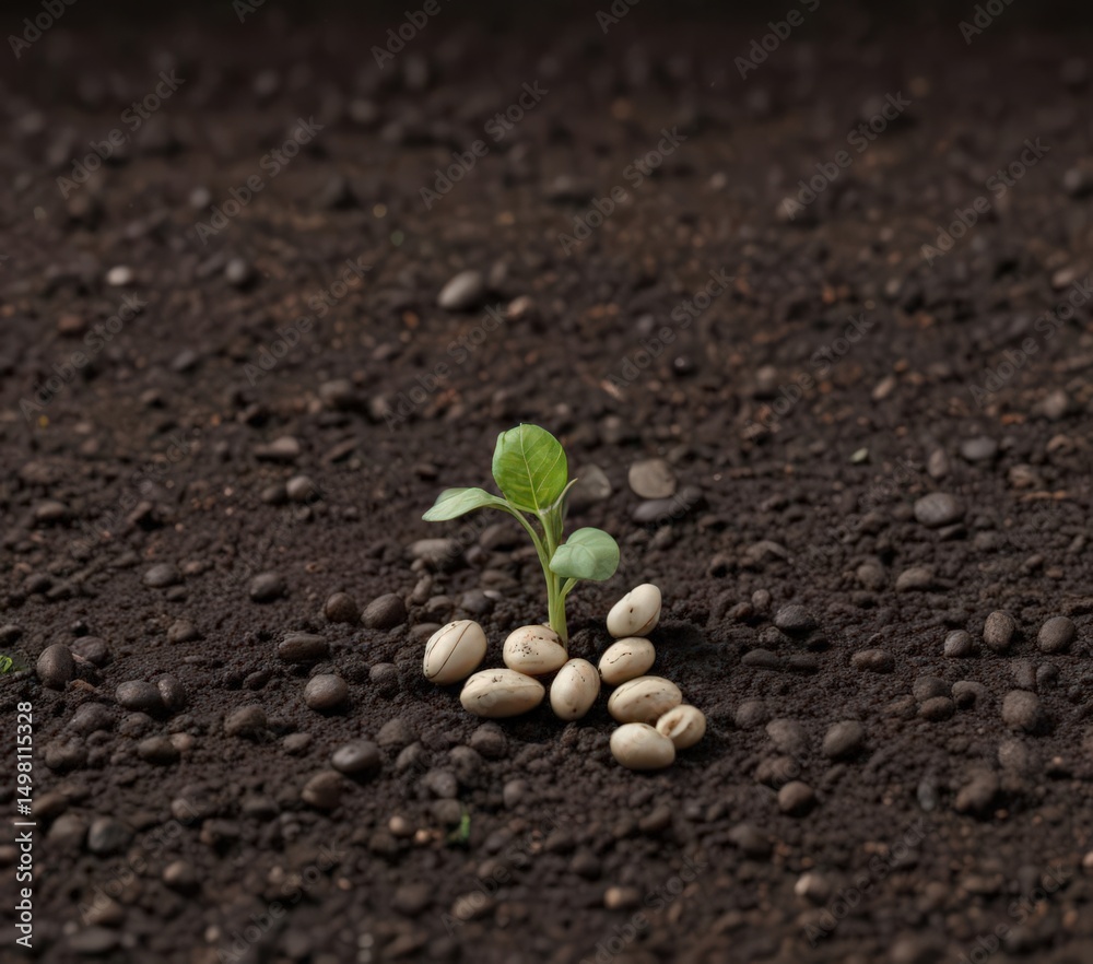 Bean seeds at various germination stages in dark soil, sprout, life ...