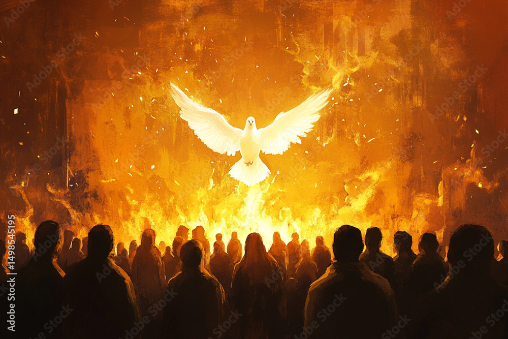 Pentecost. The descent of the Holy Spirit on the followers. People in ...