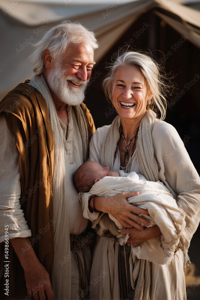 Stock-Foto „A 100-year-old Abraham and 90-year-old Sarah joyfully ...