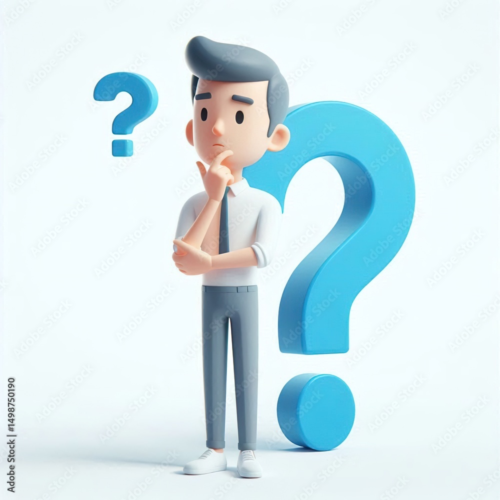 Animated character 3D image of a Confused man thinking in a thoughtful ...