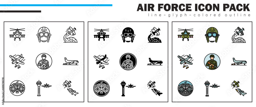 This icon set features Attack Helicopter, Aviator Helmet, Barrel Roll ...