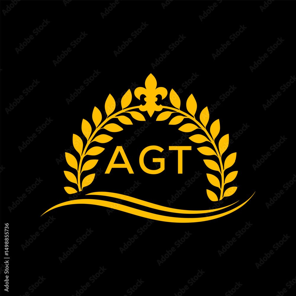 AGT Letter Logo. Luxury Laurel Wreath Logo with AGT Letters on Black ...