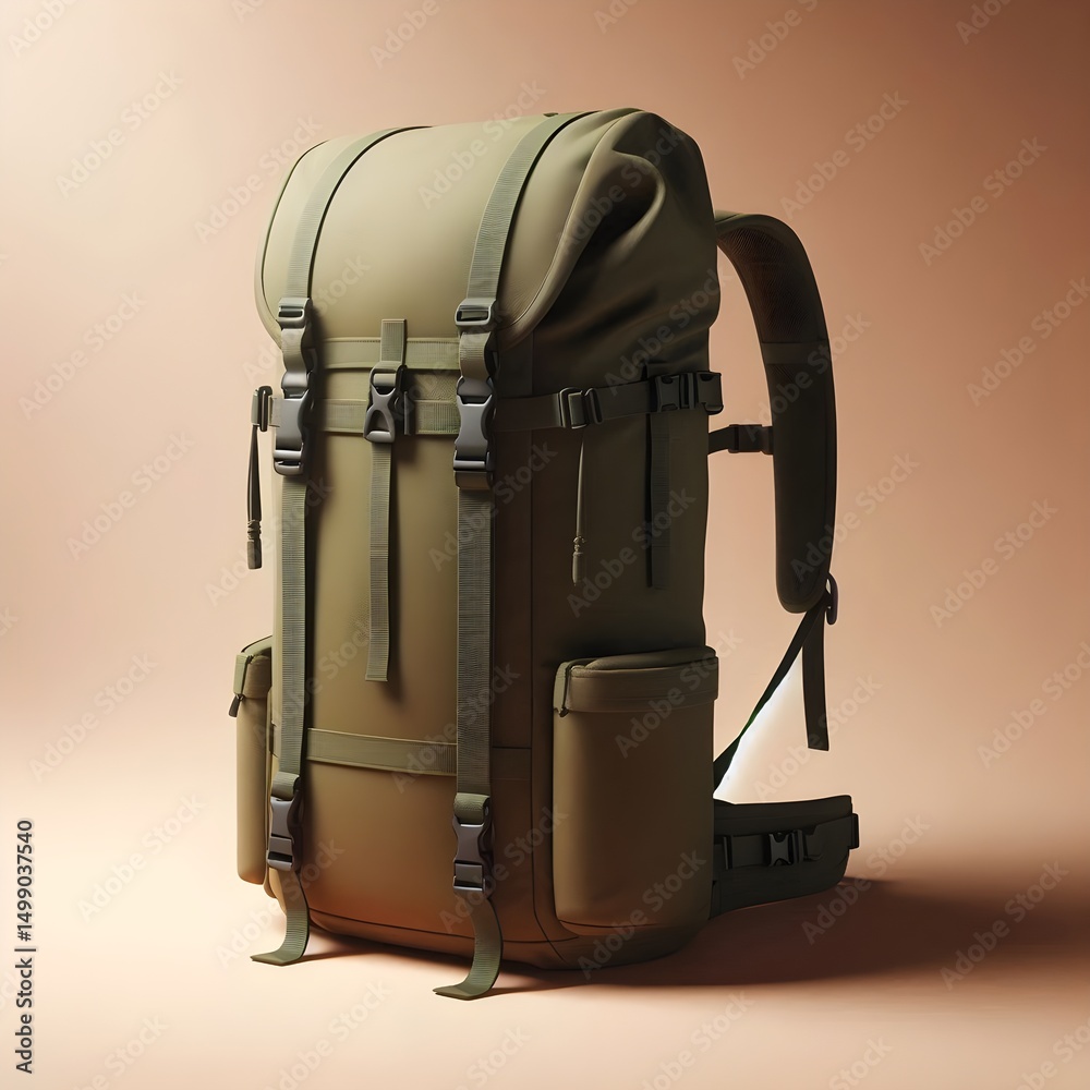 Adventure-ready hiking backpack in earthy olive green color isolated ...
