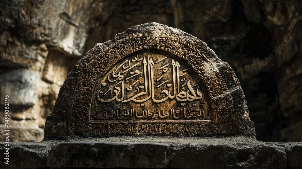Ancient Stone Carving with Intricate Arabic Calligraphy Stock ...