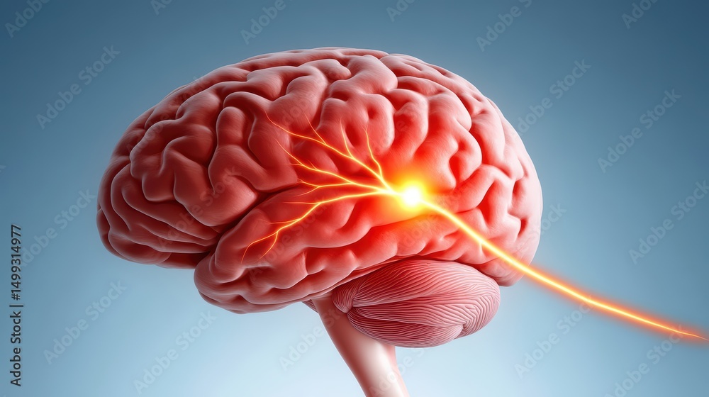 Human Brain with Neural Impulse Activation 3D rendered illustration of a human brain showing ...