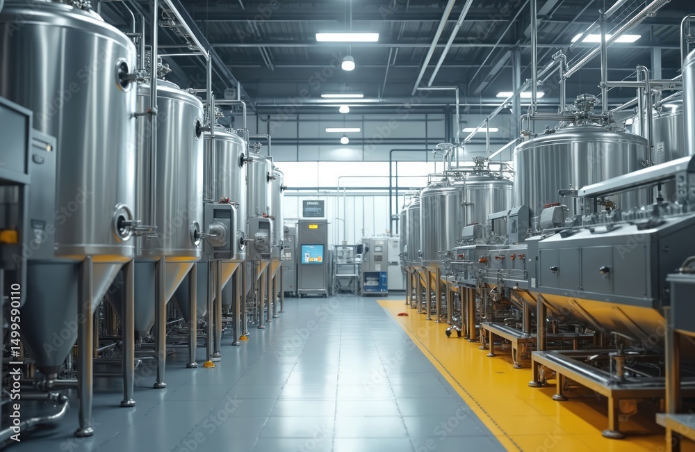 Modern food production facility with advanced tech. Stainless steel ...