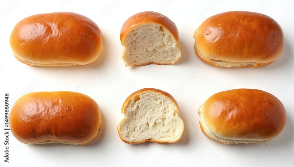 Soft golden brown dog buns classic shape. Baking bread, perfect texture ...