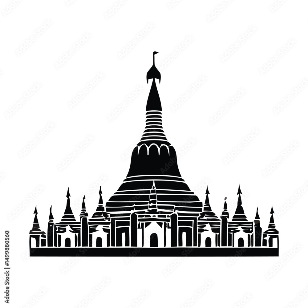 Myanmar Landmarks Silhouette Icons – Famous Monuments and Architectural ...